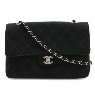 Chanel Pre-owned Sac bandouli&egrave;re Matelass&eacute; Coton Cuir - Femme - Pre-owned - Noir - Taille: ONE Size