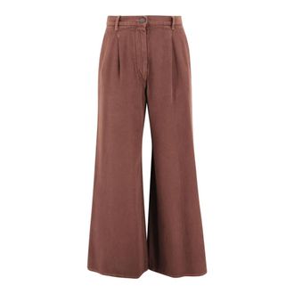Max Mara Femme, Pantalons, Brun, Taille: 34 FR Pantalon large en coton avec plis