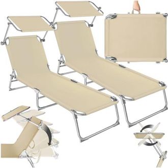 TecTake Set de 2 Chaise Longue Pliante Bain de Soleil Jardin Exterieur avec Pare Soleil Chaise Longue inclinable Transat de Plage Relax Camping Salon de Jardi