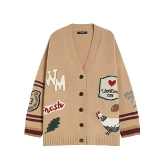 Max Mara Femme, Pulls, Beige, Taille: 38 FR Cardigan Beige avec Design sur le Devant