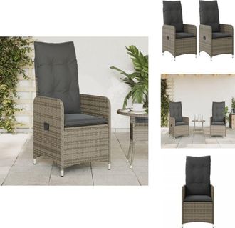 vidaXL Gartensessel mit Kissen 2 Stk. Verstellbar Grau Poly Rattan - Gartenstuhl - Lounge Chair - Liegesessel - Esszimmerstuhl - Balkonm&ouml;bel