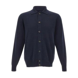 FILIPPO DE LAURENTIIS Cardigan en maille &agrave; col et boutons - Homme - Pulls - Bleu - Taille: S