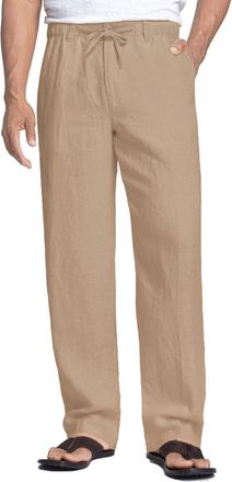 Coofandy Herren Hose Freizeithose Lang Leinenhose mit Kordelzug Sommerhose Strandhosen mit Rei&szlig;verschluss Yoga Hosen f&uuml;r M&auml;nner Stoffhose Einfarbig Leinen-Brau