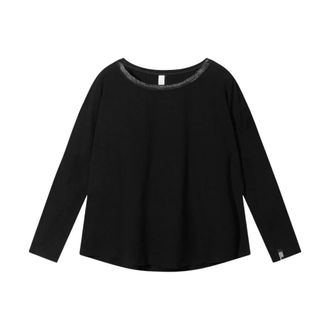 10 Days Schwarzes Langarm-Top aus Leinenmischung - - Blouses & Shirts - Damen - Schwarzk - XS