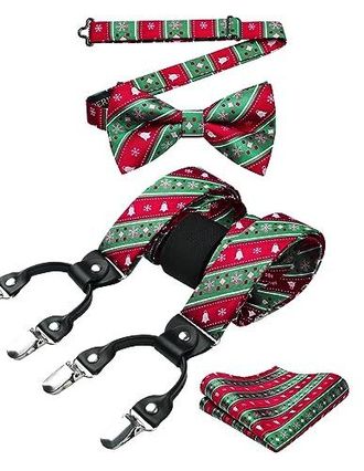 Hisdern Bretelles de No&euml;l pour Hommes, Bretelles Homme et Noeud Papillon Carr&eacute; de Poche Forme Y avec 6 Clips Solides