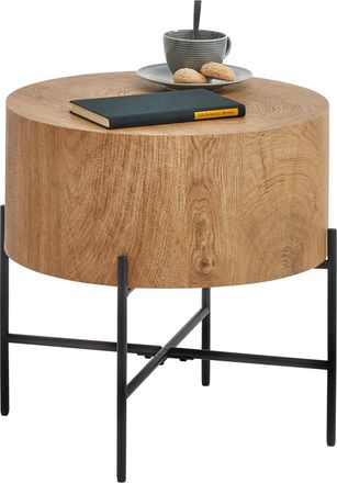 Xora Beistelltisch, Schwarz, Eiche, Metall, Holzwerkstoff, rund, Rundrohr, 45x45x45 cm, Bsci, einfacher Aufbau, Wohnzimmer, Wohnzimmertische