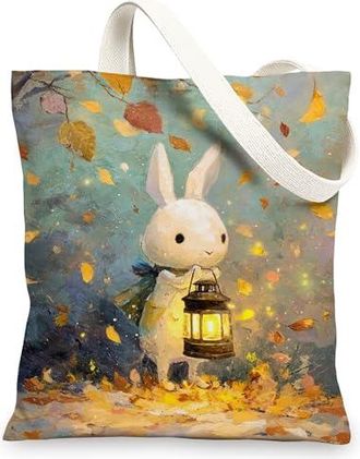 Generic Sac fourre-tout en toile motif lapin, sac réutilisable avec motif animal mignon, sac à bandoulière léger et lavable pour lextérieur, Multicolore, 13x1