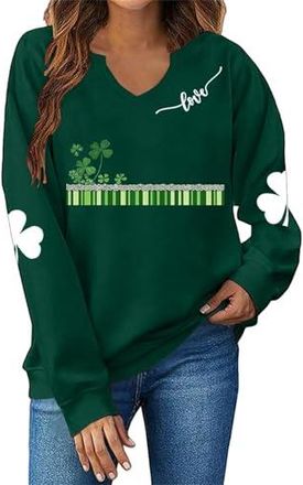 Generic Sweat-shirt pour la Saint-Patrick - Imprim&eacute; tr&egrave;fle irlandais - Pour femme - Motif tr&egrave;fle porte-bonheur - Grande taille - Haut &agrave; manches longues - Col 