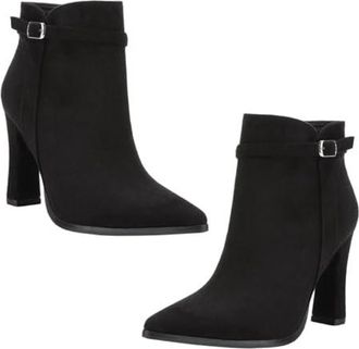 Frcolor Bottines Femme Courtes Automne-hiver Talon &Eacute;pais Confortable Fermeture &Eacute;clair Lat&eacute;rale Style &Eacute;l&eacute;gant pour Activit&eacute;s Courantes