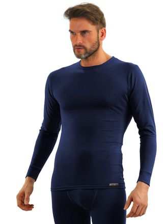 Sesto Senso Herren Langarm Unterhemd Dunkelblau Baumwolle Funktionsunterhemd mit Rundhalsausschnitt Funktionsshirt Thermo Unterw&auml;sche Winter XXL Dunkelblau