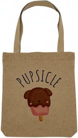 Fabulous Sac Shopping Tote Bag Aspect Lin - Pupsicle Dog Ice cream Pets - Sac de Courses Toile Epaisse 360g Beige Naturel Cabas Port&eacute; Epaule Solide Imprim&eacute; en 