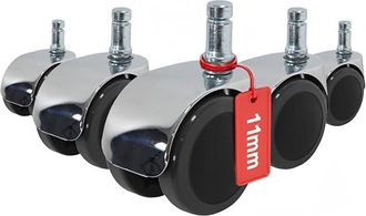 hjh OFFICE 619016 5X roulettes Design 11mm / 50mm ROLO LUX roulettes de Chaise Chaise de Bureau pour sols durs Chrome (Pack de 5)