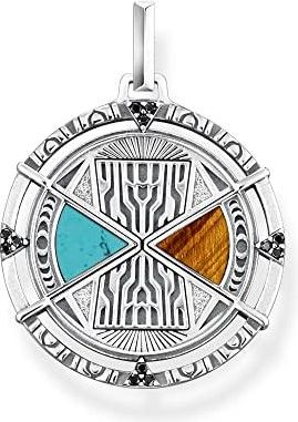 Thomas Sabo Pendentif talisman en argent sterling 925 noirci avec plusieurs zircons, oeil de tigre et turquoise, 26 x 18 mm, PE951-364-7, H: ca. 26mm / B: ca. 18m