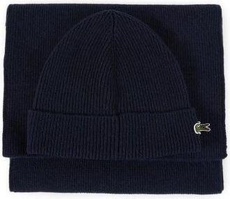 Lacoste Coffret &eacute;charpe et bonnet c&ocirc;tel&eacute;s en laine