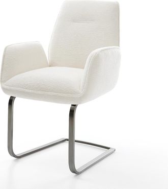 DELIFE Freischwinger Zoa-Flex Bouclé Soft Beige Freischwinger flach Graphit Taschenfederkern, Esszimmerstühle