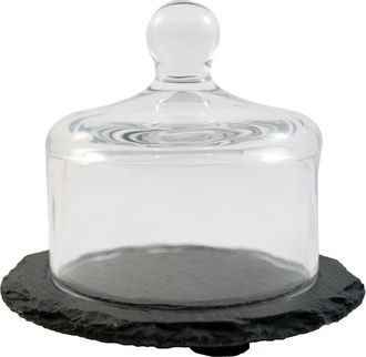 Paderno World Cuisine Mini Slate Tablett mit Glas Dome, 4-3/8 Zoll, schwarz