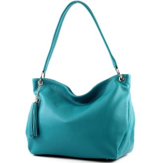 modamoda.de T154 - ital Schultertasche Umh&auml;ngetasche aus Leder, Farbe:T&uuml;rkis_1