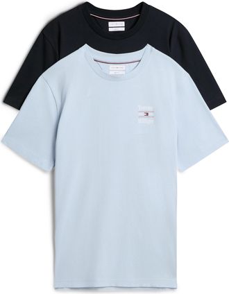 Tommy Hilfiger T-Shirt TOMMY HILFIGER 2 PACK CHEST GRAPHIC REG TEES, Herren, Gr. XXL, blau (navy, sky blau), Jersey, Obermaterial: 100% Baumwolle, regular fit normal