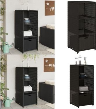 vidaXL Gartenschrank Schwarz 50x55x115 cm Poly Rattan - Outdoor-Schrank - Gartenschrank - Stauraum - Gartenorganisation - Rattan Gartenm&ouml;bel - Home & Living