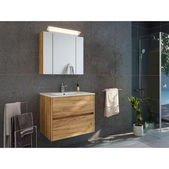 Magnolia Home Badm&ouml;belset Taifun 70cm 2tlg mit Spiegelschrank eiche gold