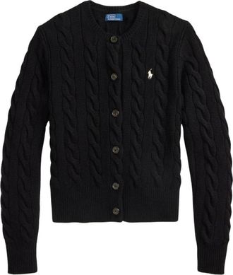 Polo Ralph Lauren Cardigan en laine et cachemire torsad&eacute; - Femme - Pulls - Noir - Taille: 40 FR