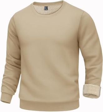 KEFITEVD Sweat-Shirt Sherpa Hiver pour Hommes Sweat-Shirt Doux Confortable Col Ras Cou Sweat-Shirt Pullover pour Décontracté,Kaki,M