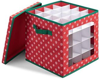 Navaris Bo&icirc;te Rangement d&eacute;coration No&euml;l - Caisse de Stockage 30,5 x 30,5 x 30,5 cm avec Couvercle et 64 Compartiments Boules de No&euml;l guirlandes