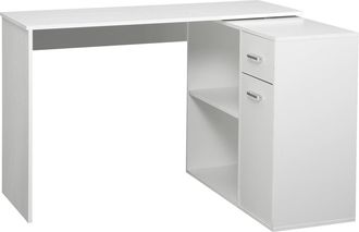 HOMCOM Eckschreibtisch um 180° drehbar, Computertisch mit Bücherregal, Schublade, Türschrank und Arbeitsplatz, für Schlafzimmer, Haus, 117 x 82 x 74 cm, weiß