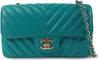 Chanel Hobo Bags - Mini Rectangular Chevron Lambskin Single Flap - Gr. unisize - in Gr&uuml;n - f&uuml;r Damen