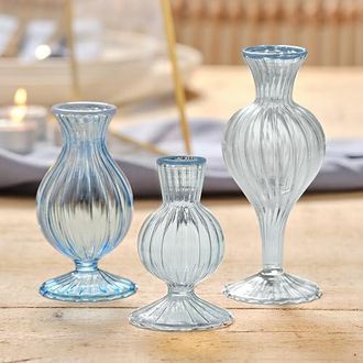 Ginger Ray Set mit 3 bunten Glasvasen mit kontrastierenden Lippen - Pfirsich, Blau und Gelb, perfekt für Hochzeitstischdekoration