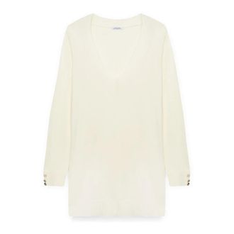 Fiorella Rubino Langer Pullover mit Lenzing Ecovero Viskose - - Knitwear - Damen - Wei&szlig; - S