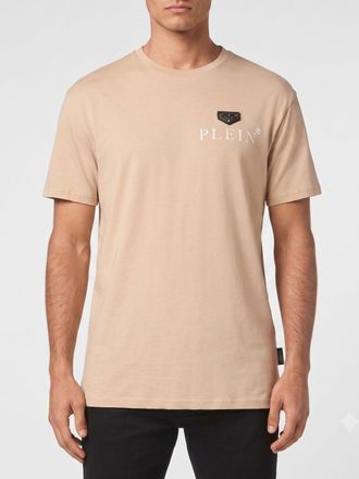 Philipp Plein T-shirt &agrave; col ras du cou en pur coton avec logo contrastant sur la poitrine