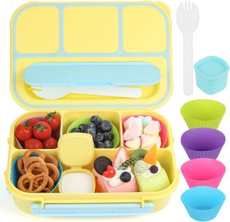 Mamix Bento-Lunchbox für Erwachsene/Kinder/Studenten, 1300 ml, 4 Fächer, Gelb