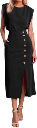 Generic 2026 Robe amincissante pour femme Style r&eacute;tro &agrave; volants, Noir, XXL