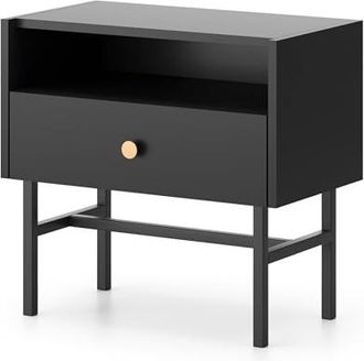 Selsey Nachttisch Beistellschrank Beistelltisch Nachtschrank Mit Schublade Und Fach Kugelauszüge Metallbeine Pulverbeschichtet Schwarz Divenos
