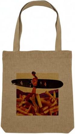 Fabulous Sac Shopping Tote Bag Aspect Lin - Surf Frite Collage Vintage Illustration Art Humour Surrealiste Psychedelique - Sac de Courses Toile Epaisse 360g Be