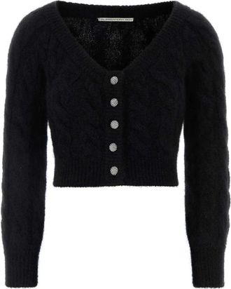 Alessandra Rich Femme, Pulls, Noir, Taille: 36 FR Haut Bardot en maille torsad&eacute;e et sequins M&eacute;lange de mohair