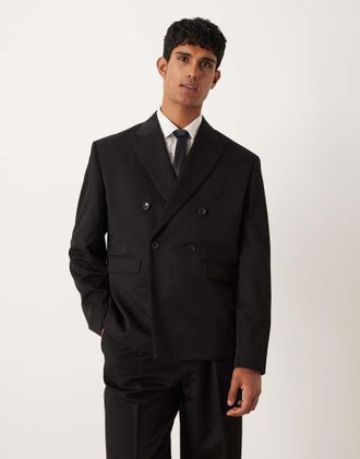 Asos Veste de costume coupe carr&eacute;e &agrave; double boutonnage - Noir