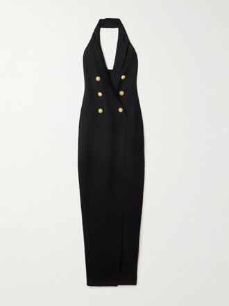Balmain Neckholder-maxikleid Aus Strick Mit Zierkn&ouml;pfen - Schwarz
