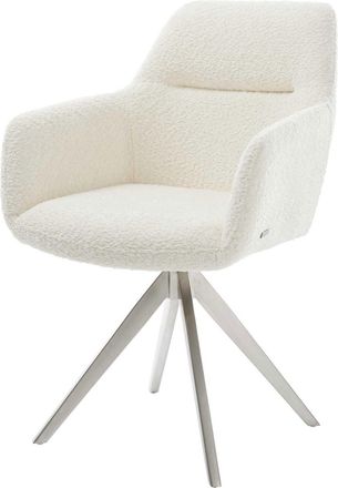 DELIFE Polsterstuhl Pejo-Flex Kreuzgestell kantig Edelstahl Bouclé Weiß Taschenfederkern