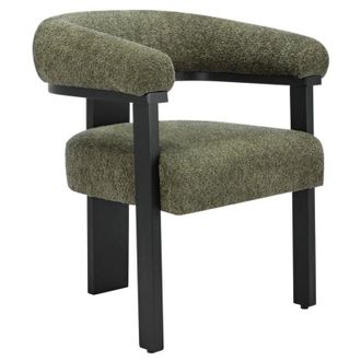 Vente-Unique Chaise avec accoudoirs en tissu bouclette et bois dh&eacute;v&eacute;a noir - Kaki - LIVELIA de Pascal MORABITO