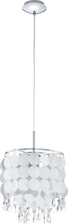 Eglo Pendelleuchte Fedra, 1 flammige Hängelampe, Hängeleuchte aus Metall in Chrom, Kristall in Klar, Perlmutt, Esstischlampe, Wohnzimmerlampe hängend mit E