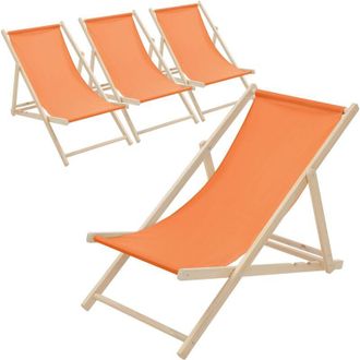 ECD Germany ECD Germany Lot de 4 Chaises Longues Pliantes en Bois Chiliennes, Orange, Dossier R&eacute;glable, 3 Positions de Couchage, jusqu&agrave; 120kg, Bain de Soleil en