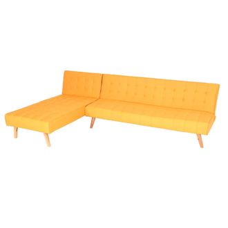 Mendler Ecksofa HWC-K38, Sofa Klappsofa, Liegefl&auml;che Links/rechts, Stoff/Textil Massivholz MVG Zertifiziert 256cm - gelb