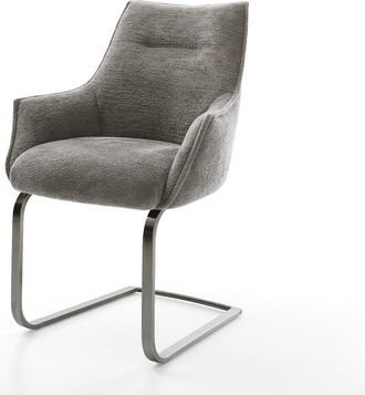 DELIFE Freischwinger Alja-Flex mit Armlehnen Boucl&eacute; Soft Schlamm Freischwinger flach Graphit Taschenfederkern, Esszimmerst&uuml;hle