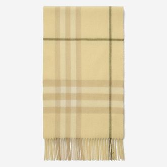 Burberry Womens Cashmere Scarf With Check Pattern Yellow Scarfs