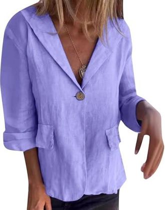 Generic Vestes pour femmes 2026 Manteau de costume en lin &agrave; revers crant&eacute; &agrave; un bouton, violet, XXL