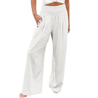 Generic Pantalon d&eacute;t&eacute; Palazzo en lin pour femme - Pantalon de loisirs en coton et lin - Taille haute - Pantalon daffaires l&eacute;ger et a&eacute;r&eacute; - Pantalon d&eacute;t&eacute; long e