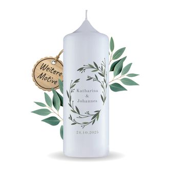 Engels Kerzen Stumpenkerze &Oslash;7 H 20cm Olivenzweige - Hochzeitskerze personalsierbar mit Namen & Datum. Handgemachte Kerze mit langer Brenndauer, ideal f&uuml;r Hochzeiten