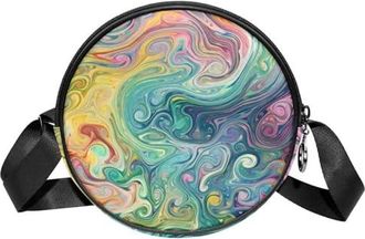 Generic Petit sac &agrave; bandouli&egrave;re circulaire pour femme, petit sac &agrave; bandouli&egrave;re avec fermeture &eacute;clair, bretelles r&eacute;glables, sac &agrave; main rond d&eacute;contract&eacute; pour fe
